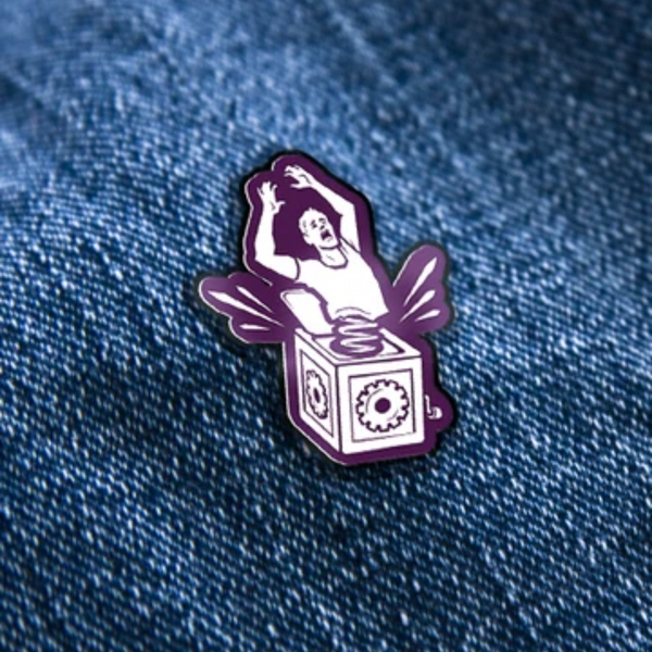 Pop Goes the Weasel Die-Cut Pin Purple